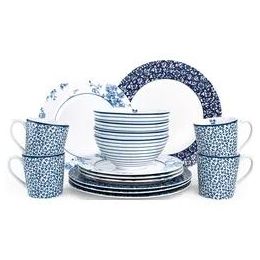 Kombiservice LAURA ASHLEY BLUEPRINT COLLECTABLES "Geschirr-Set, Service China Rose, Sweet Allysum, Floris, Candy Stripe" Geschirr-Sets Gr. 16 tlg., weiß (weiß, blau) 16 Teile, für 4 Personen