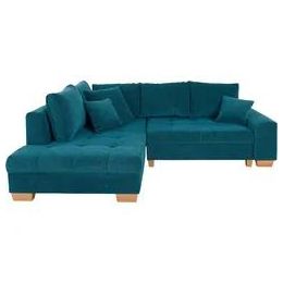 Ecksofa Inosign "Nikita II, L-Form" Sofas Gr. B/H/T: 240cm x 86cm x 186cm, Aqua Clean Pascha, Ottomane links, Mit Kaltschaum-ohne Funktion, blau (petrol) mit Kaltschaumpolsterung, wahlweise Bett und Bettkasten