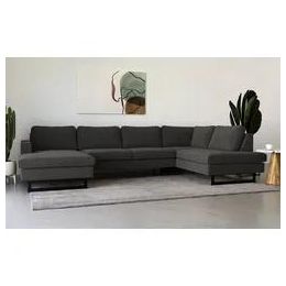 Wohnlandschaft Places of Style "Pinto, 350 cm, U-Form, XXL, mit Ottomanen" Sofas Gr. B/H/T: 350cm x 85cm x 206cm, Feincord, Ottomane rechts, grau (dunkelgrau) Cord, Feincord, Luxus-Microfaser Leder und Chenille