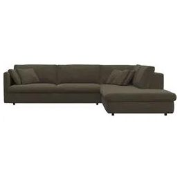 Ecksofa FLEXLUX "Lovane" Sofas Gr. B/H/T: 328cm x 84cm x 272cm, Lederoptik, lange Ottomane rechts, braun (camel brown) Weich & anschmiegsam, große Sitztiefe auf Kaltschaum, Dekokissen inkl.