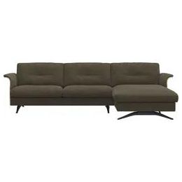 Ecksofa FLEXLUX "Glow, super bequem durch hochwertigem Sitzaufbau mit Federkern, L-Form" Sofas Gr. B/H/T: 273cm x 81cm x 158cm, Lederoptik, Chaiselongue rechts, Armlehne Furnier: Walnuss, braun (camel brown) Modernes skandinavisches Design