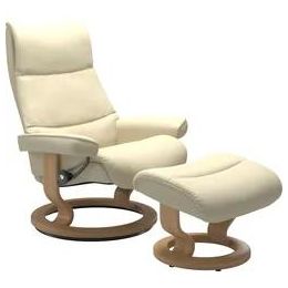 Relaxsessel stressless "View" Sessel Gr. Leder PALOMA, Cross Base Eiche, Relaxfunktion-Drehfunktion-PlusTMSystem-Gleitsystem, B/H/T: 91cm x 109cm x 83cm, beige (vanilla paloma) mit Classic Base, Größe L,Gestell Eiche