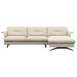 Ecksofa FLEXLUX "Glow, super bequem durch hochwertigem Sitzaufbau mit Federkern, L-Form" Sofas Gr. B/H/T: 273cm x 81cm x 158cm, Echtleder, Chaiselongue rechts, Armlehne Furnier: Walnuss, weiß (warm white) Modernes skandinavisches Design