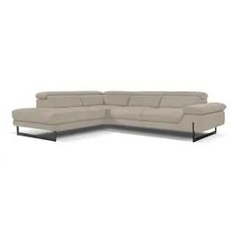 Ecksofa Egoitaliano "Queenie, extravagantes Sofa mit erstklassigem Sitzkomfort" Sofas Gr. B/H/T: 284cm x 95cm x 108cm, Luxus-Microfaser in Lederoptik, Ottomane links, grau (opal grau) mit verstellbarer Armlehne und Kopfteilen für Wohlfühlkomfort