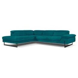 Ecksofa Egoitaliano "Queenie, extravagantes Sofa mit erstklassigem Sitzkomfort" Sofas Gr. B/H/T: 284cm x 95cm x 108cm, Luxus-Microfaser BLUSH, Ottomane links, blau (teal) mit verstellbarer Armlehne und Kopfteilen für Wohlfühlkomfort