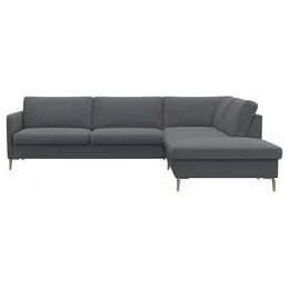 Ecksofa FLEXLUX "Fiore, super Sitzkomfort durch Kaltschaum im Sitz, L-Form" Sofas Gr. B/H/T: 266cm x 85cm x 225cm, Lederoptik, Ottomane rechts, grau (elephant gre) schmale Armlehnen, Füße Alu+ Eiche