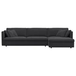 Ecksofa FLEXLUX "Lovane" Sofas Gr. B/H/T: 323cm x 84cm x 183cm, Lederoptik, Chaiselongue rechts, schwarz (gorilla black) Weich & anschmiegsam, große Sitztiefe auf Kaltschaum, Dekokissen inkl.