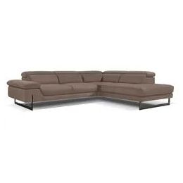 Ecksofa Egoitaliano "Queenie, extravagantes Sofa mit erstklassigem Sitzkomfort" Sofas Gr. B/H/T: 284cm x 95cm x 108cm, Luxus-Microfaser in Lederoptik, Ottomane rechts, braun (mud) mit verstellbarer Armlehne und Kopfteilen für Wohlfühlkomfort