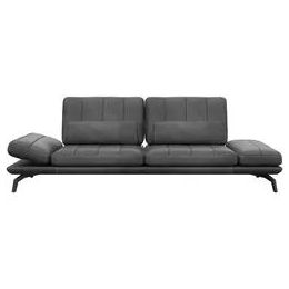 3-Sitzer FLEXLUX "Tropea Funktionssofa, Designsofa, Relaxfunktion, TV-Couch" Sofas Gr. B/H/T: 252cm x 90cm x 145cm, Anilinleder, grau (warm stone grey) mit Armteilverstellung sowie Sitztiefenverstellung, Breite 252 cm