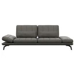 3-Sitzer FLEXLUX "Tropea Funktionssofa, Designsofa, Relaxfunktion, TV-Couch" Sofas Gr. B/H/T: 252cm x 90cm x 145cm, Echtleder, grau (warm mineral grey) mit Armteilverstellung sowie Sitztiefenverstellung, Breite 252 cm