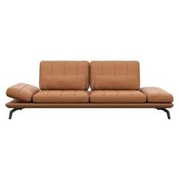 3-Sitzer FLEXLUX "Tropea Funktionssofa, Designsofa, Relaxfunktion, TV-Couch" Sofas Gr. B/H/T: 252cm x 90cm x 145cm, Echtleder, braun (modern cognac brown) mit Armteilverstellung sowie Sitztiefenverstellung, Breite 252 cm