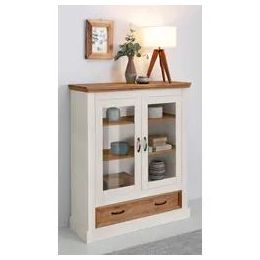 Vitrine Home Affaire "Selma", weiß (weiß, gebeizt), B:100cm H:120cm T:38cm, Massivholz, MDF, Glas, Schränke, aus massivem Kifernholz, mit Griffen aus antikisiertem Metall