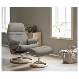 Relaxsessel stressless "Sunrise" Sessel Gr. ROHLEDER Stoff Q2 FARON, Relaxfunktion-Drehfunktion-PlusTMSystem-Gleitsystem-BalanceAdaptTM, B/H/T: 92cm x 105cm x 80cm, grau (grau q2 faron) mit Signature Base, Größe L, Gestell Eiche