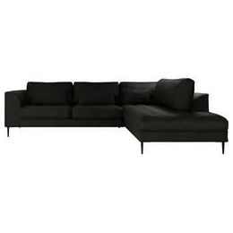 Ecksofa Trendmanufaktur "Luzi, wahlweise mit Schlaffunktion und Bettkasten bestellbar, L-Form" Sofas Gr. B/H/T: 264cm x 80cm x 203cm, Samtvelours, Ottomane rechts, mit Schlaffunktion, mit Bettkasten, grau (eifel tower) Designsofa mit Ottomane, Metallfüße schwarz, Breite 264 cm