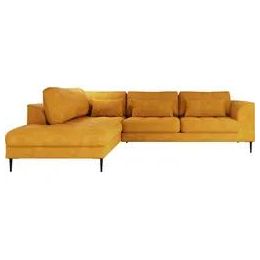 Ecksofa Trendmanufaktur "Luzi, wahlweise mit Schlaffunktion und Bettkasten bestellbar, L-Form" Sofas Gr. B/H/T: 264cm x 80cm x 203cm, Samtvelours, Ottomane links, ohne Schlaffunktion, ohne Bettkasten, orange (golden orange) Designsofa mit Ottomane, Metallfüße schwarz, Breite 264 cm