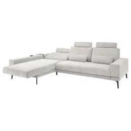 Ecksofa SET ONE BY Musterring "SO 3600" Sofas Gr. B/H/T: 293cm x 87cm x 180cm, Ottomane links, motorische Vorziehbank im 3-Sitzer-Kopfstütze-Sitzhöhe 42-Kaltschaum-inklusive 3 Nierenkissen-Sitziefenverstellung, kama silver mit Funktion, Kopfstützen und Nierenkissen, Breite 293 x Tiefe 180 cm