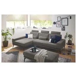 Ecksofa SET ONE BY Musterring "SO 3600" Sofas Gr. B/H/T: 293cm x 87cm x 180cm, Ottomane links, motorische Vorziehbank im 3-Sitzer-Kopfstütze-Sitzhöhe 42-Federkren-inklusive 3 Nierenkissen-Sitziefenverstellung, kama anthrazit mit Funktion, Kopfstützen und Nierenkissen, Breite 293 x Tiefe 180 cm