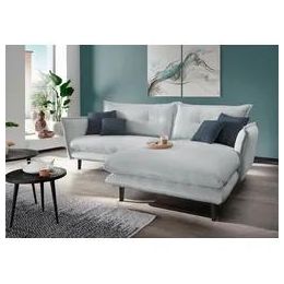 Ecksofa Inosign "Lazio" Sofas Gr. B/H/T: 255cm x 94cm x 180cm, Webstoff, Recamiere rechts, blau (hellblau, zierkissen dunkelblau) zwei verschiedene Fußfarben wählbar