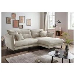 Ecksofa Inosign "Lazio" Sofas Gr. B/H/T: 255cm x 94cm x 180cm, Cord, Recamiere rechts, beige (beige, zierkissen beige) zwei verschiedene Fußfarben wählbar