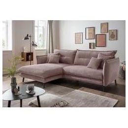 Ecksofa Inosign "Lazio" Sofas Gr. B/H/T: 255cm x 94cm x 180cm, Cord, Recamiere links, rosa (rosa, zierkissen rosa) zwei verschiedene Fußfarben wählbar