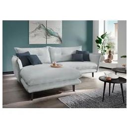 Ecksofa Inosign "Lazio" Sofas Gr. B/H/T: 255cm x 94cm x 180cm, Webstoff, Recamiere links, blau (hellblau, zierkissen dunkelblau) zwei verschiedene Fußfarben wählbar