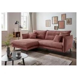 Ecksofa Inosign "Lazio" Sofas Gr. B/H/T: 255cm x 94cm x 180cm, Cord, Recamiere links, rot (koralle, rot, zierkissen koralle, rot) zwei verschiedene Fußfarben wählbar