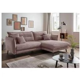 Ecksofa Inosign "Lazio" Sofas Gr. B/H/T: 255cm x 94cm x 180cm, Cord, Recamiere rechts, rosa (rosa, zierkissen rosa) zwei verschiedene Fußfarben wählbar