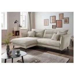 Ecksofa Inosign "Lazio" Sofas Gr. B/H/T: 255cm x 94cm x 180cm, Cord, Recamiere links, beige (beige, zierkissen beige) zwei verschiedene Fußfarben wählbar