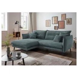 Ecksofa Inosign "Lazio" Sofas Gr. B/H/T: 255cm x 94cm x 180cm, Cord, Recamiere links, grün (petrol, zierkissen petrol) zwei verschiedene Fußfarben wählbar