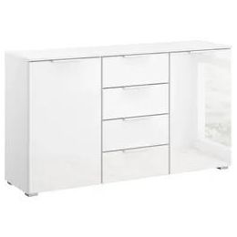 Kommode Rauch "Koluna" Sideboards Gr. B/H/T: 140cm x 81,0cm x 42,0cm, 4 St., weiß (weiß/glas kristallweiß) mit Glasfront, 4 Schubkästen, inkl. 3er-Set Filzboxen