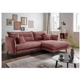 Ecksofa Inosign "Lazio" Sofas Gr. B/H/T: 255cm x 94cm x 180cm, Cord, Recamiere rechts, rot (koralle, rot, zierkissen koralle, rot) zwei verschiedene Fußfarben wählbar