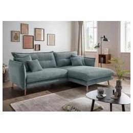 Ecksofa Inosign "Lazio" Sofas Gr. B/H/T: 255cm x 94cm x 180cm, Cord, Recamiere rechts, blau (aqua, zierkissen aqua) zwei verschiedene Fußfarben wählbar