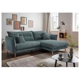 Ecksofa Inosign "Lazio" Sofas Gr. B/H/T: 255cm x 94cm x 180cm, Cord, Recamiere rechts, grün (petrol, zierkissen petrol) zwei verschiedene Fußfarben wählbar