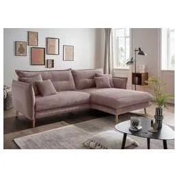 Ecksofa Inosign "Lazio" Sofas Gr. B/H/T: 255cm x 94cm x 180cm, Cord, Recamiere rechts, rosa (rosa, zierkissen rosa) zwei verschiedene Fußfarben wählbar