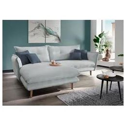 Ecksofa Inosign "Lazio" Sofas Gr. B/H/T: 255cm x 94cm x 180cm, Webstoff, Recamiere links, blau (hellblau, zierkissen dunkelblau) zwei verschiedene Fußfarben wählbar