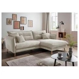 Ecksofa Inosign "Lazio" Sofas Gr. B/H/T: 255cm x 94cm x 180cm, Cord, Recamiere rechts, beige (beige, zierkissen beige) zwei verschiedene Fußfarben wählbar