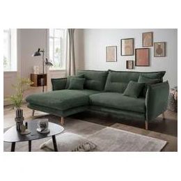 Ecksofa Inosign "Lazio" Sofas Gr. B/H/T: 255cm x 94cm x 180cm, Cord, Recamiere links, grün (moosgrün, zierkissen moosgrün) zwei verschiedene Fußfarben wählbar