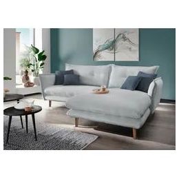 Ecksofa Inosign "Lazio" Sofas Gr. B/H/T: 255cm x 94cm x 180cm, Webstoff, Recamiere rechts, blau (hellblau, zierkissen dunkelblau) zwei verschiedene Fußfarben wählbar