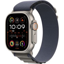 Smartwatch Apple "Watch Ultra 2 Titanium" Smartwatches Gr. 49mm, Cellular, L, Alpine Loop, grau (blau) Trail Loop