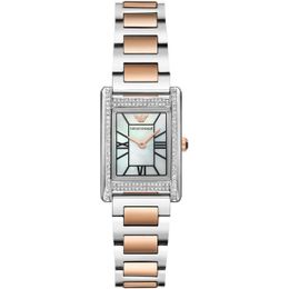Emporio Armani Damen Quarzuhr, rosa, Armbanduhren, Armbanduhr, Damenuhr, Edelstahlarmband, analog, Glassteine