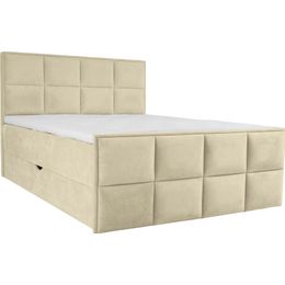 Boxspringbett LEONIQUE, B:184cm L:210cm, beige, Holz teilmassiv, Komplettbetten, "Timeo", in den Breiten 120,140,160 & 180 cm erhältlich