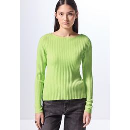 Strickpullover STREET ONE STUDIO, Damen, Gr. 40, grün (lush lime), Stoff, 30% Polyester, 29% Polyacryl, 21% Viskose, 20% Nylon, unifarben, casual, normal normal, U-Boot-Ausschnitt, Langarm Bündchen, Pullover, mit U-Boot-Ausschnitt