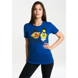 logoshirt Damen T-Shirt "Ernie und Bert", blau, Gr. S, bedruckt, 100% Baumwolle, Shirts, mit lizenziertem Originaldesign