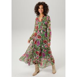 Aniston CASUAL Damen Maxikleid, bunt, Gr. 40, bedruckt, geblümt, Chiffon, Obermaterial: 100% Polyester. Futter: 100% Polyester, Kleider, mit