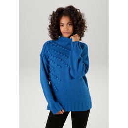Aniston CASUAL Damen Strickpullover, blau, Gr. 48, meliert, Grobstrick, Obermaterial: 70% Polyacryl, 28% Polyester, 2% Polyamid, Pullover, mit