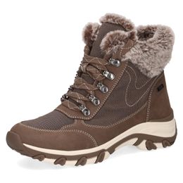 Caprice Damen Winterboots, Gr. 37, braun, Leder, Textil, unifarben mit Farbeinsatz, Schuhe, Keilabsatz, Schnürboots, Outdoorschuh in bequemer Weite