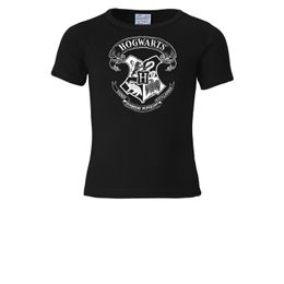 logoshirt Mädchen T-Shirt "Harry Potter - Hogwarts Logo (Weiß)", schwarz, Gr. 104, bedruckt, 100% Baumwolle, Shirts, mit lizenziertem Originaldesign