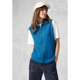 Cecil Damen Kurzweste, blau, Gr. S, unifarben, Web, 37% Baumwolle, 34% Polyacryl, 26% Polyester, 3% Elasthan, Westen, mit geschlitztem