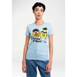 logoshirt Damen T-Shirt "Ernie und Bert", blau, Gr. L, bedruckt, 100% Baumwolle, Shirts, mit lizenziertem Originaldesign
