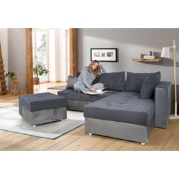 Ecksofa Collection AB, B:217cm H:42cm T:182cm, grau, 100%Polyester, Wohnzimmer, Sofas, "Italia L-Form", mit Bettfunktion und Bettkasten, in Cord-Samt